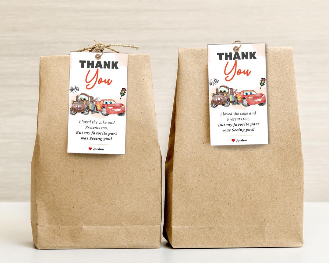 Cars Thank You Tags, Cars Gifts Template Cars Tags, Cars Printable ...