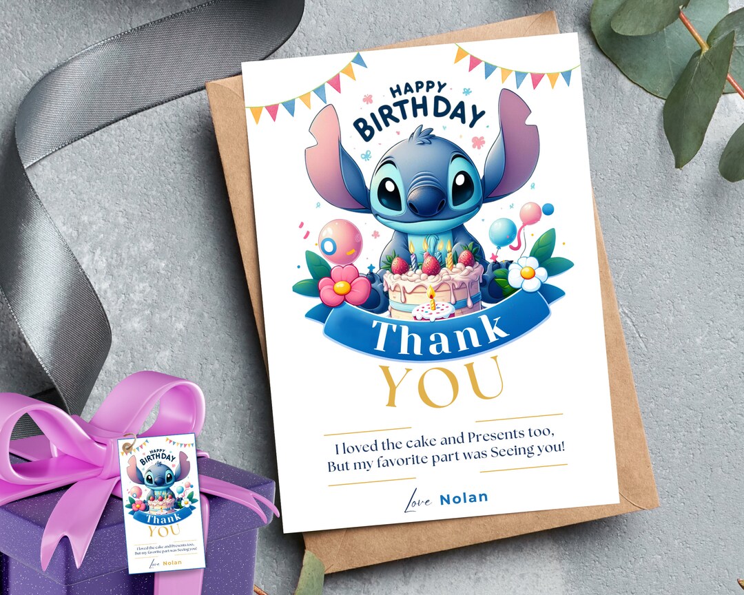 Editable Stitch Thank You Party Cards Stitch Thank You Party Stickers ...