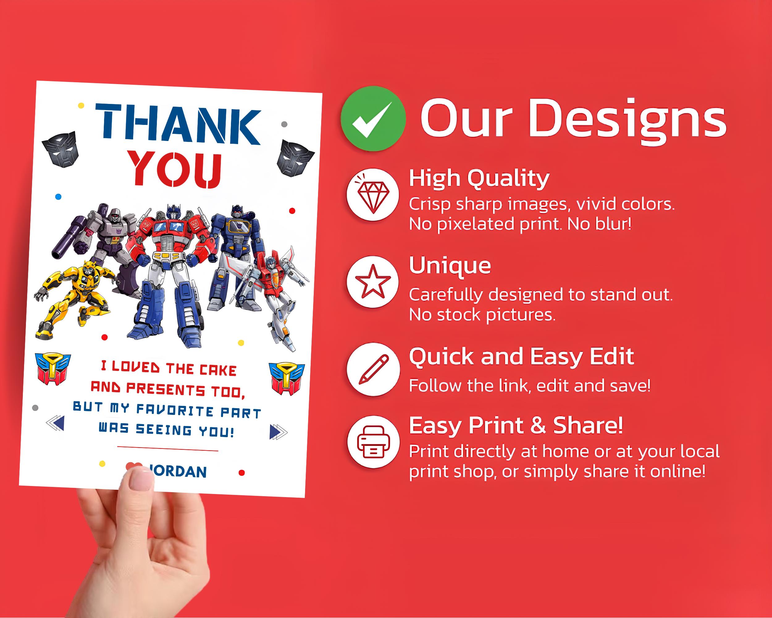 Transformers Optimus Prime Thank You Cards Printable Transformers ...
