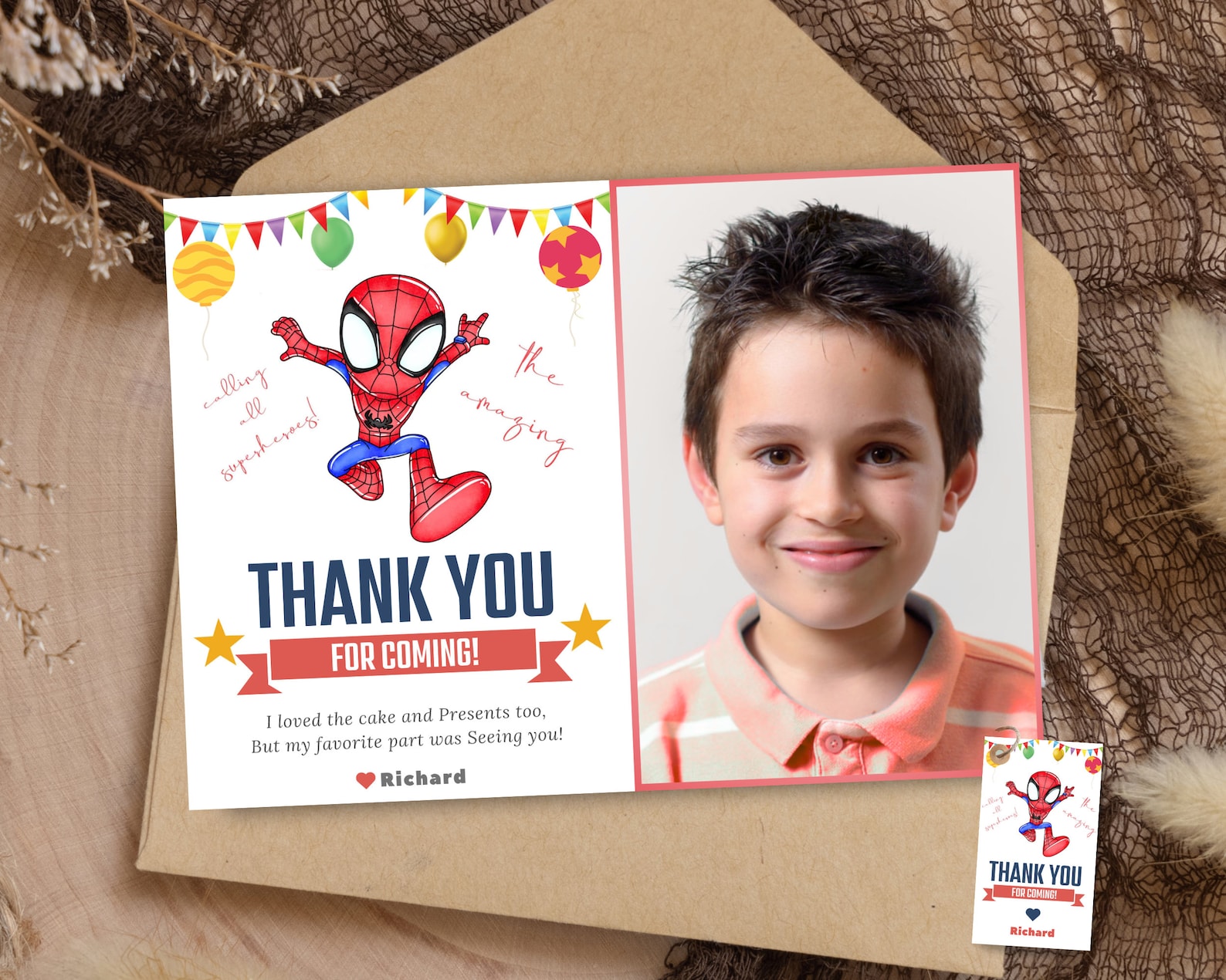 Amazing Spider Man Photo Thank You Card Instant Download Spiderman ...