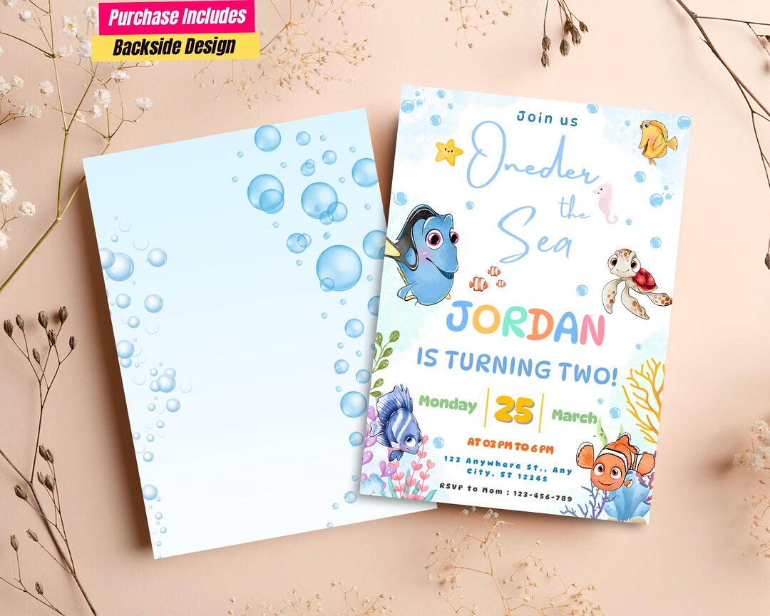 Printable Nemo Birthday Invitation Card Dory Invite Under the Sea Party ...