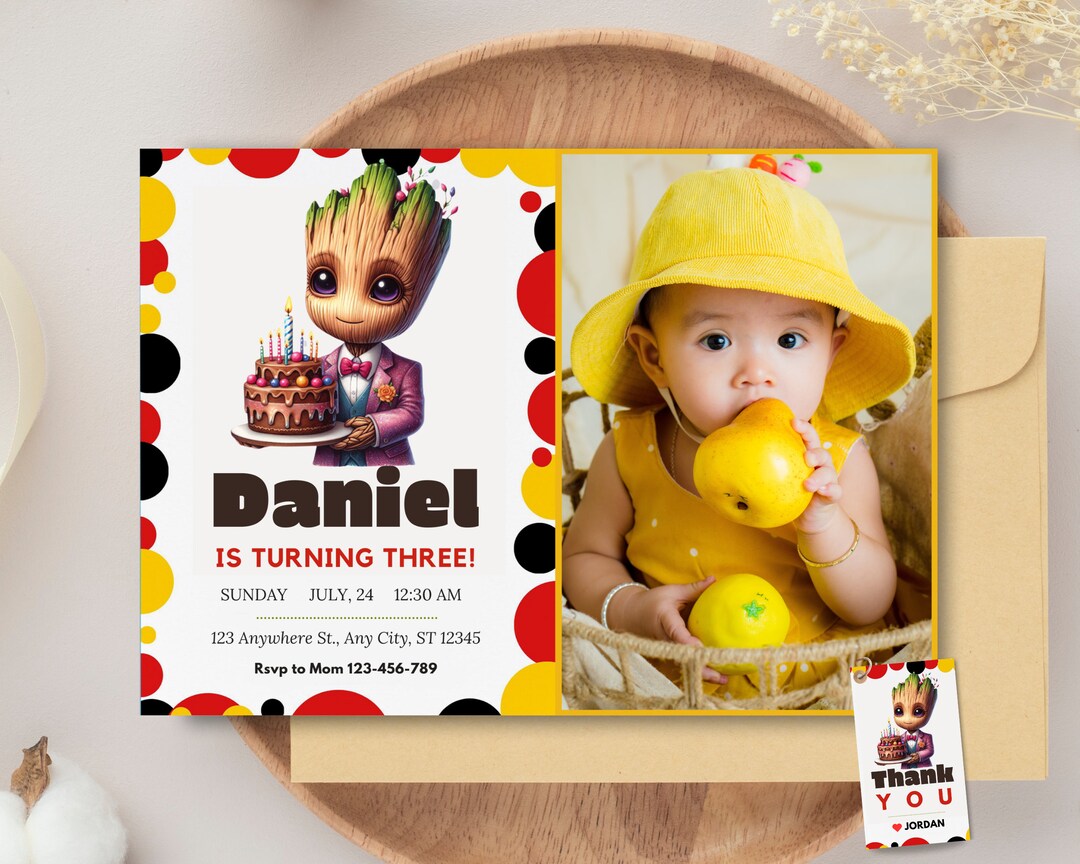 Baby Groot Photo Invitation Guardian Inspired Kids Birthday Invite ...
