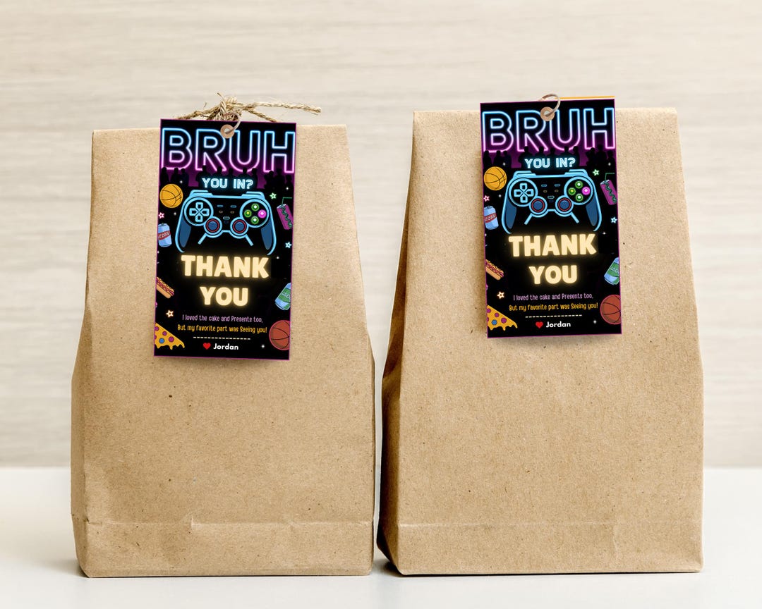 Video Game Party Tag Level up Label Gamer Birthday Thank You Tag Bruh ...