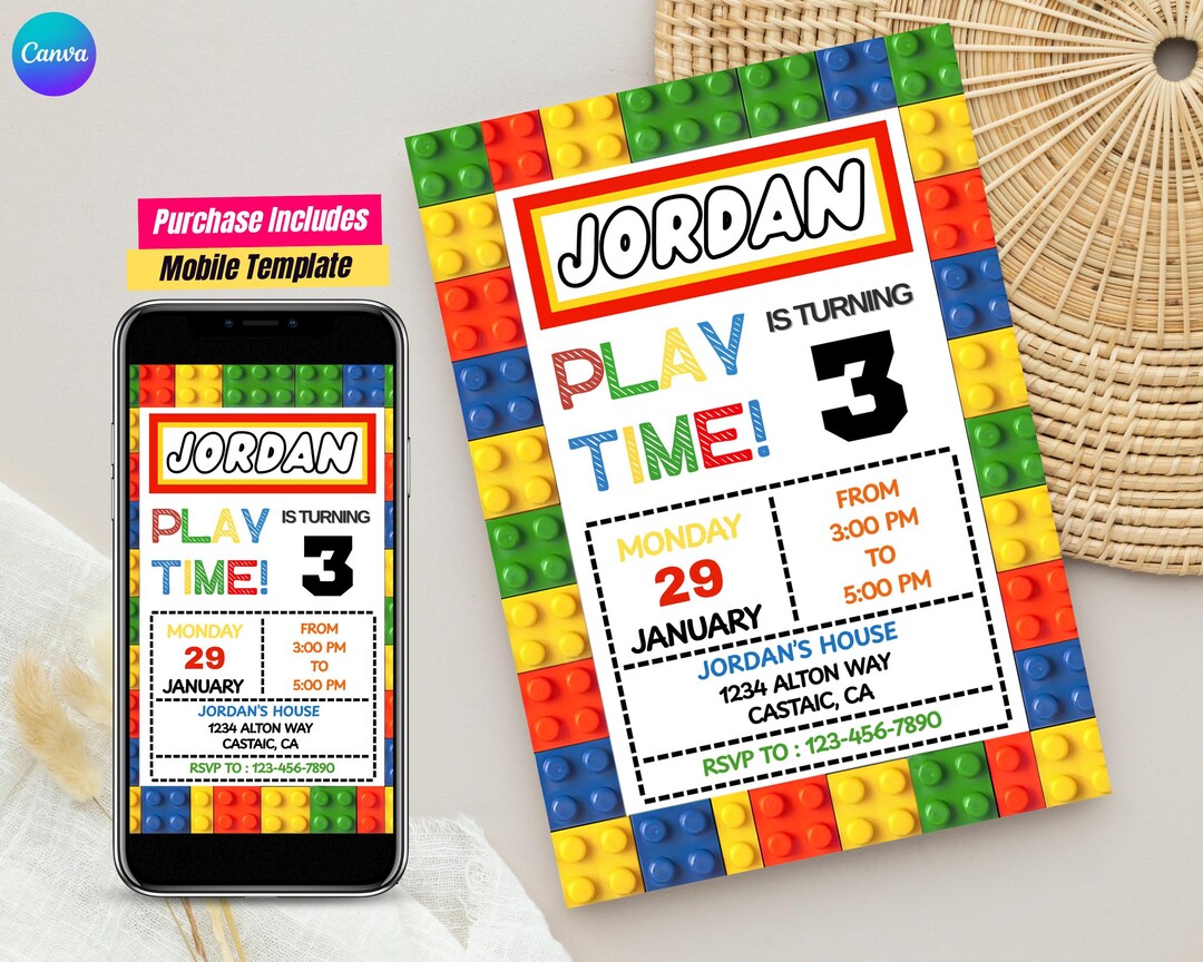 Editable Building Blocks Birthday Invitation Blocks Invitation Building ...