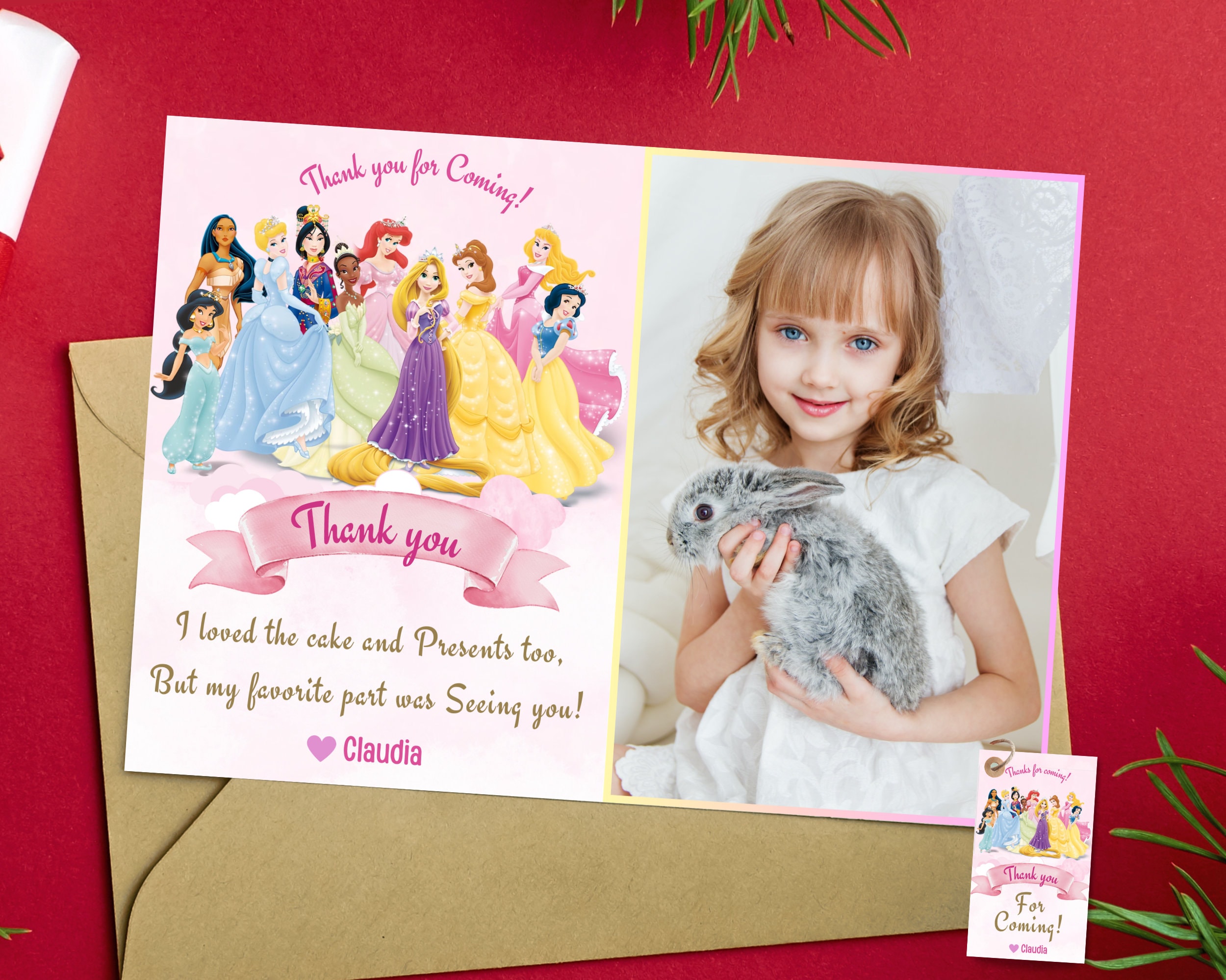 Princess Photo Thank You Card Girl Princess Party Thank You With ...