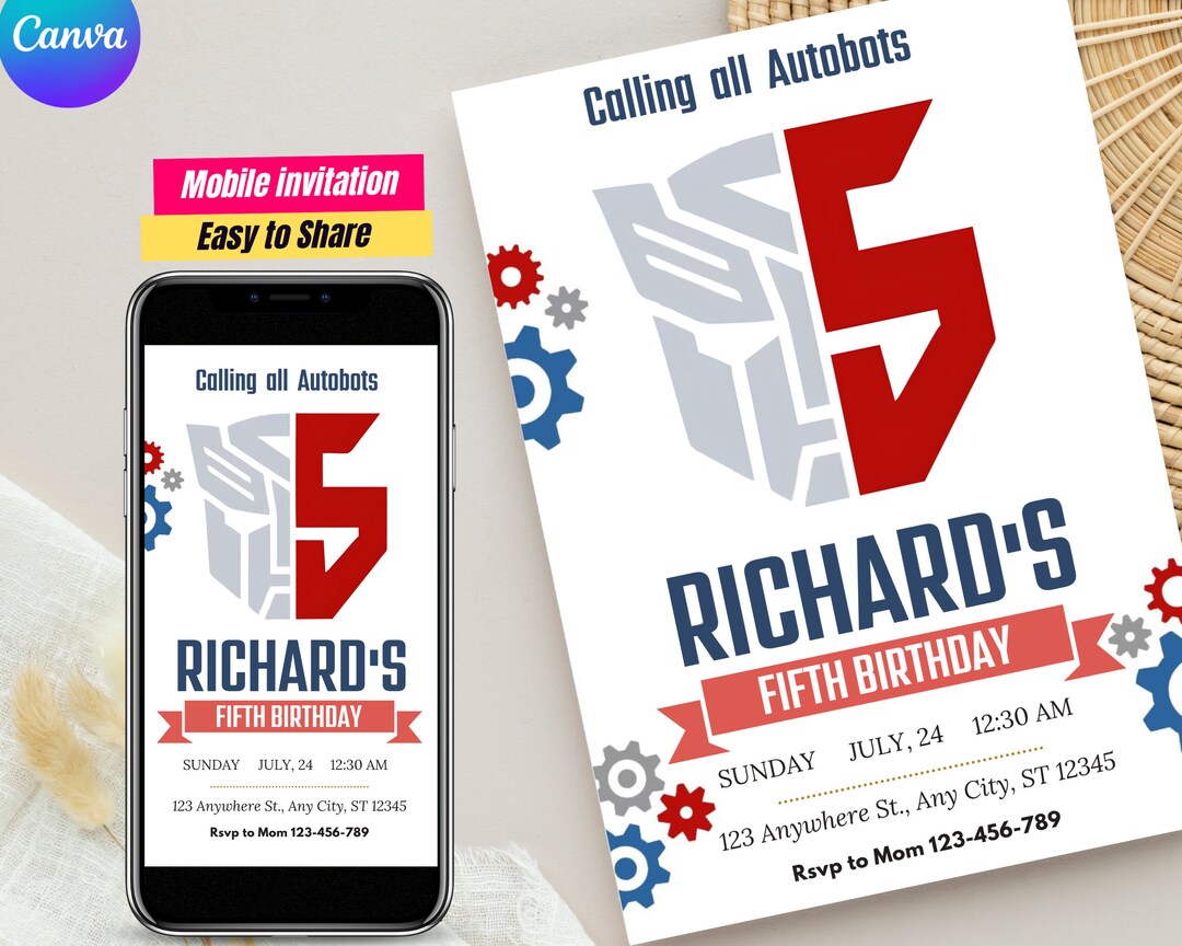 Editable Transformers Mobile Birthday Invitation Card Transformer Phone ...