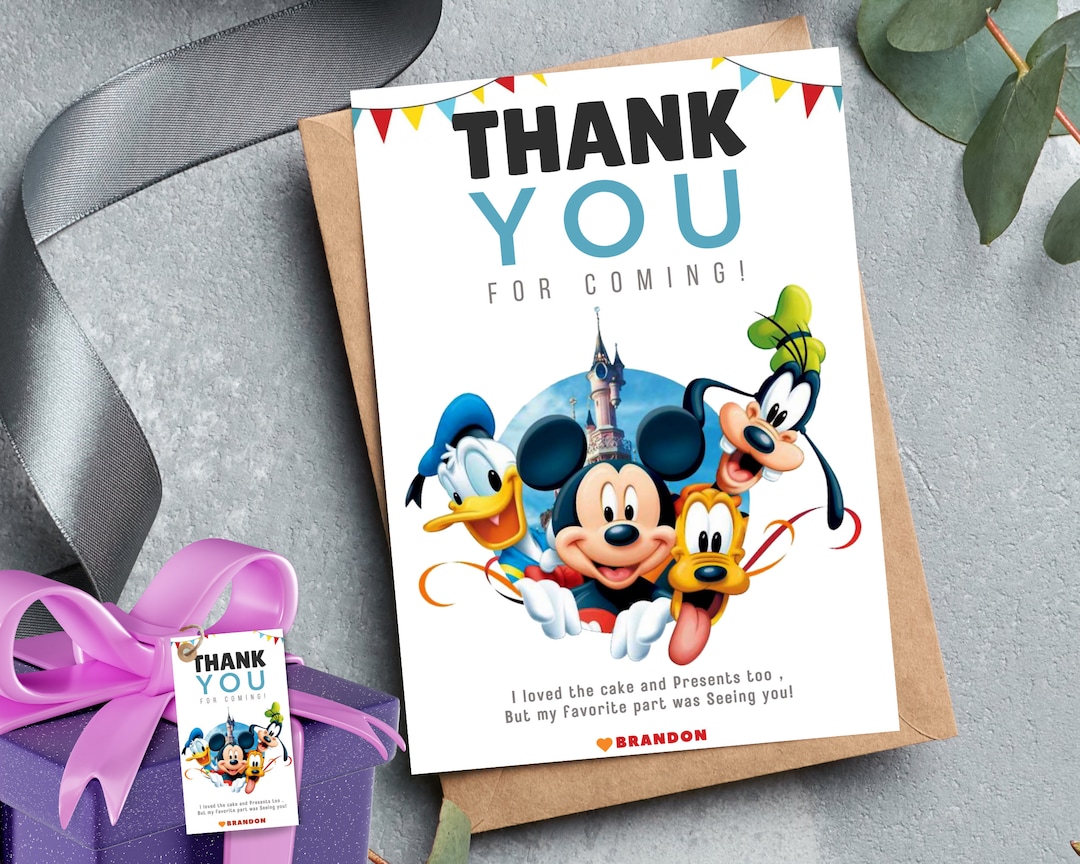 Editable Mickey Thank You Party Cards Mickey Mouse Thank You Party ...