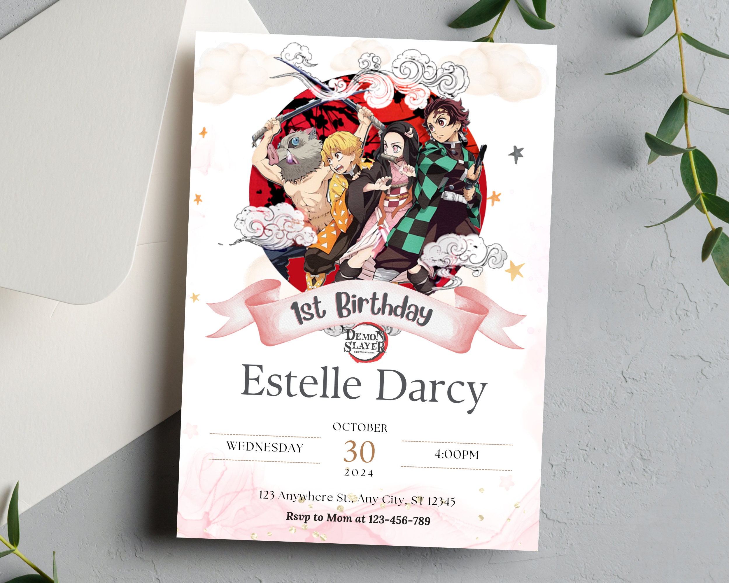 Anime Demon Slayer Birthday Invitation Customizable Anime Party Invite ...