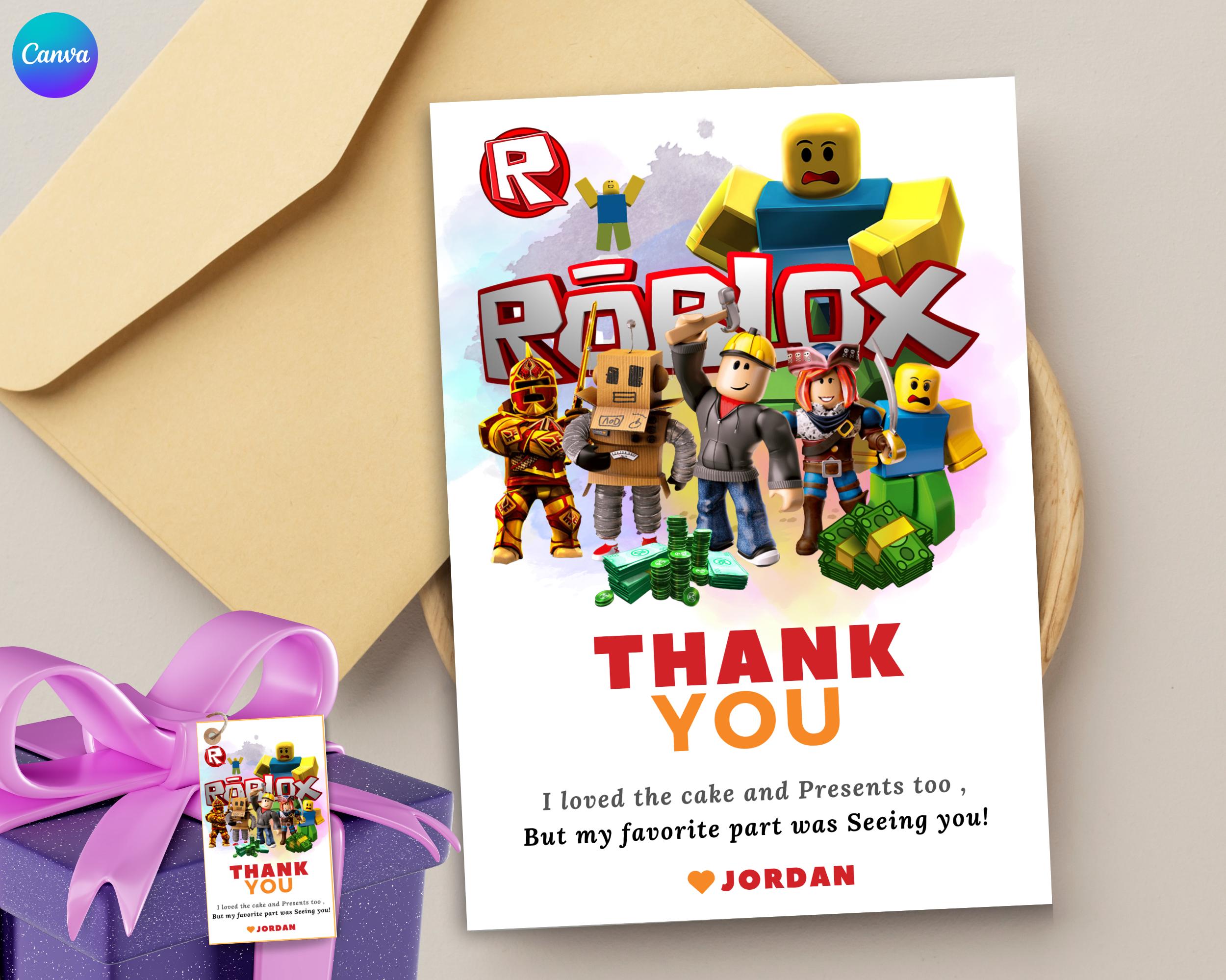 Editable Roblox Thank You Party Cards Roblox Thank You Party Stickers ...