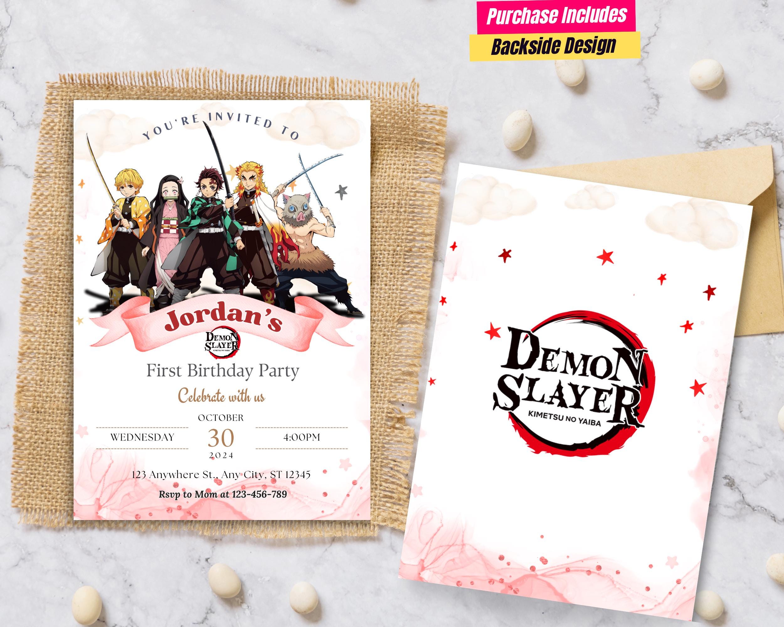 Anime Demon Slayer Birthday Invitation With Photo Anime Party Invite ...