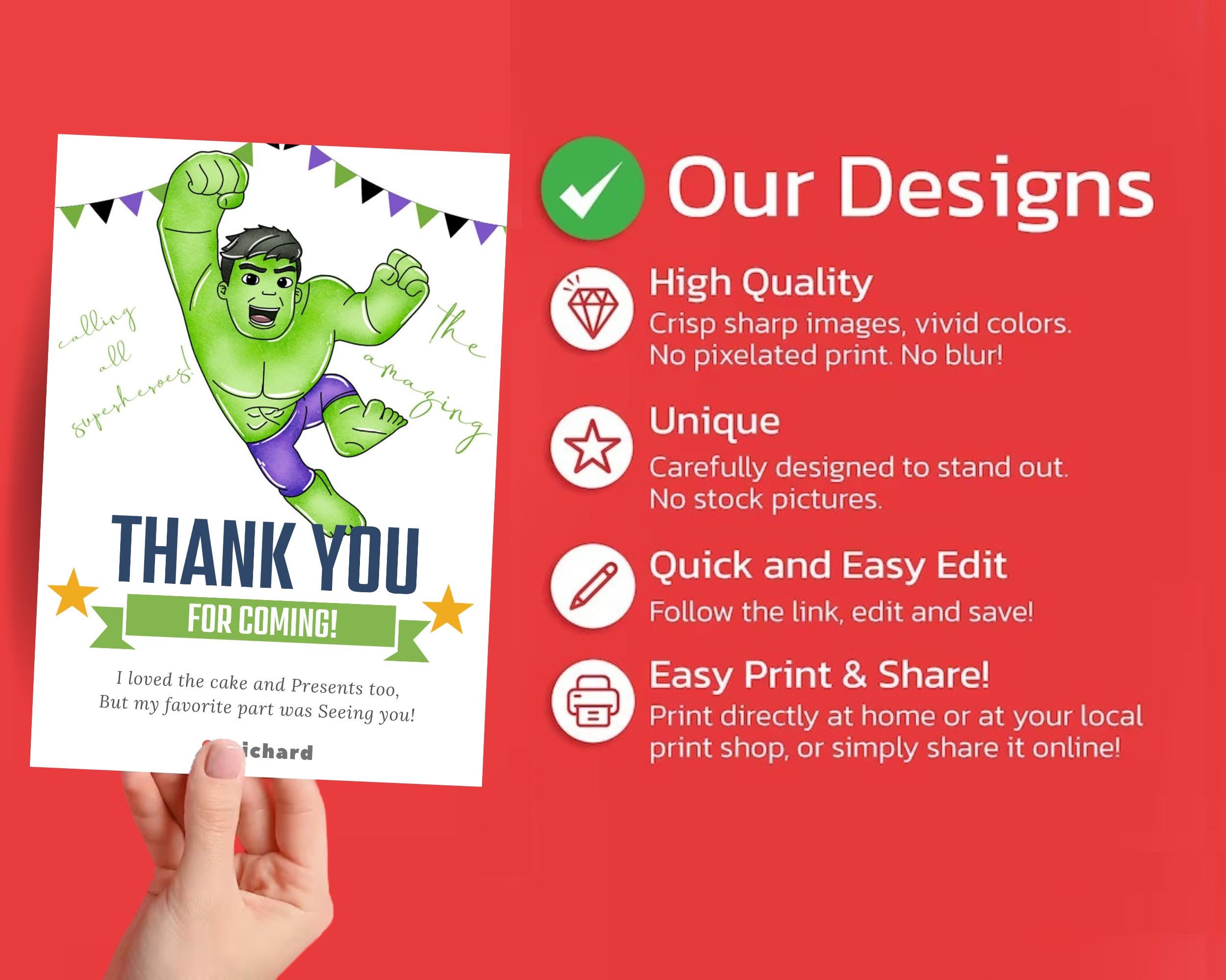 The Incredible Hulk Thank You Cards Superhero Gratitude Notes for Kids ...