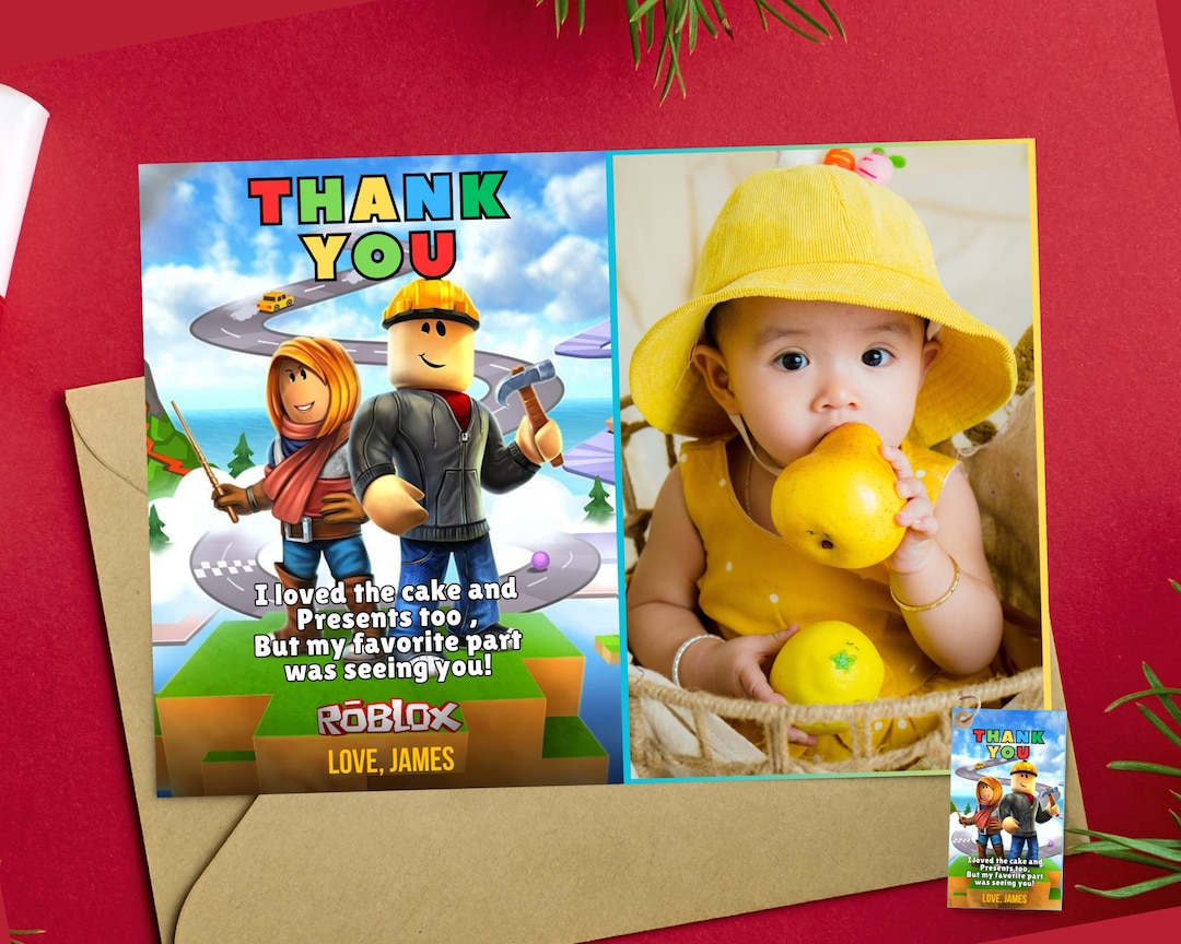 Roblox Thank You Party Card With Photo Roblox Thank You Photo Card ...