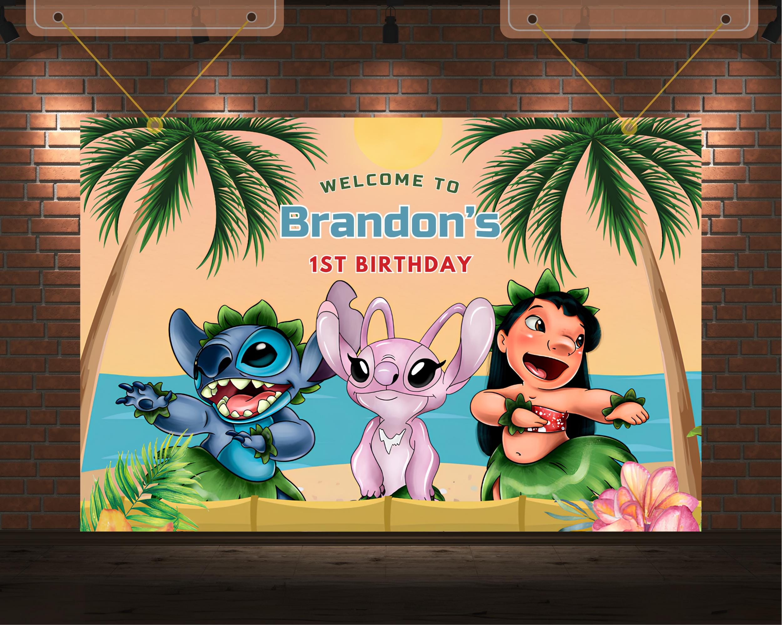 Modelo de banner de aniversário editável Lilo e Stitch Banner de boas ...