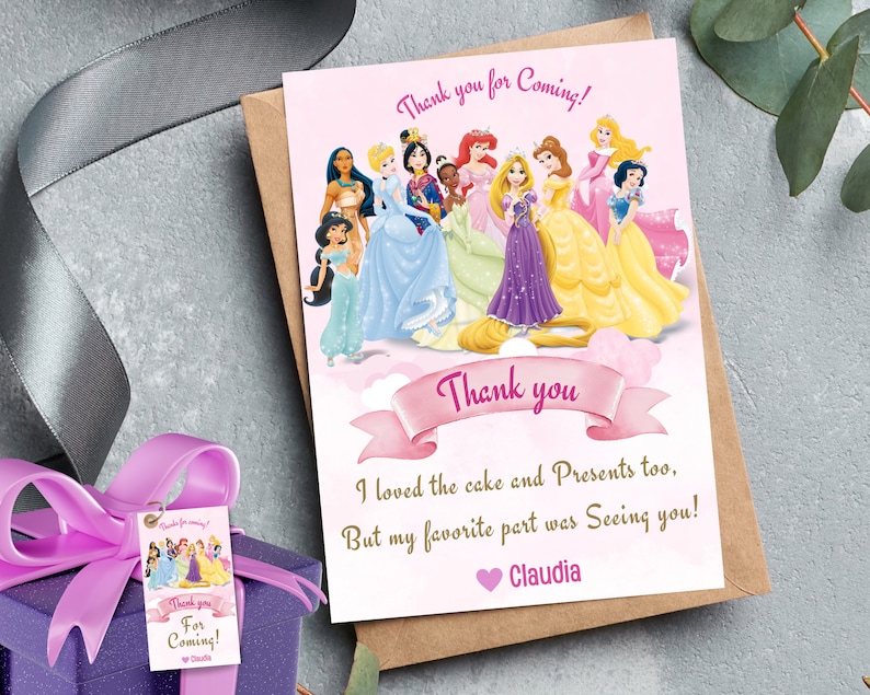 Princess Photo Thank You Card Girl Princess Party Thank You With ...
