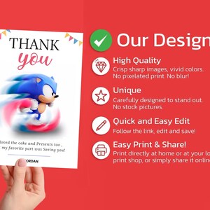Sonic the Hedgehog Thank You Cards Sonic Inspired Thank You Tags Blue ...