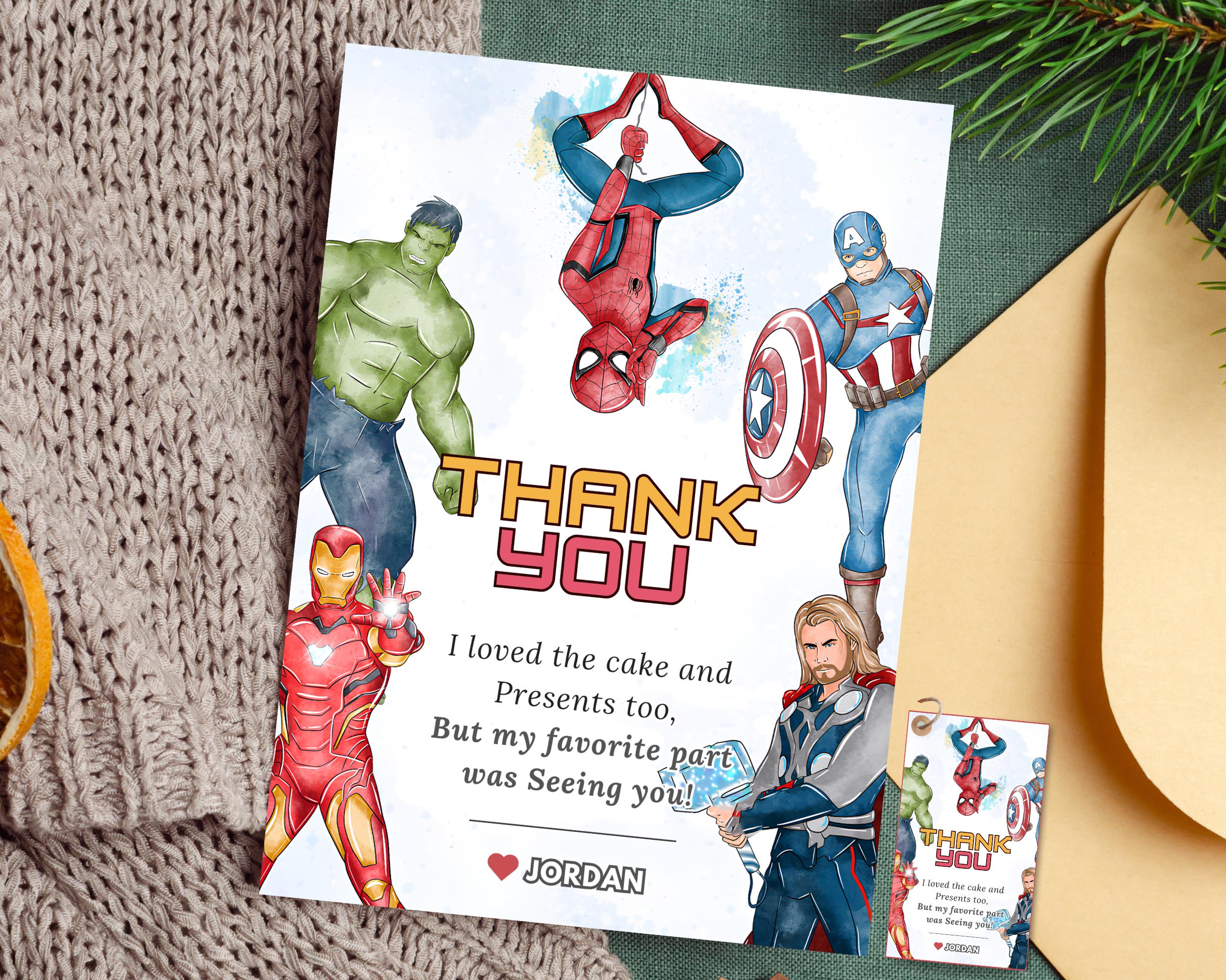 Avengers Party Thank You Card Editable Superheroes Birthday Invitation ...