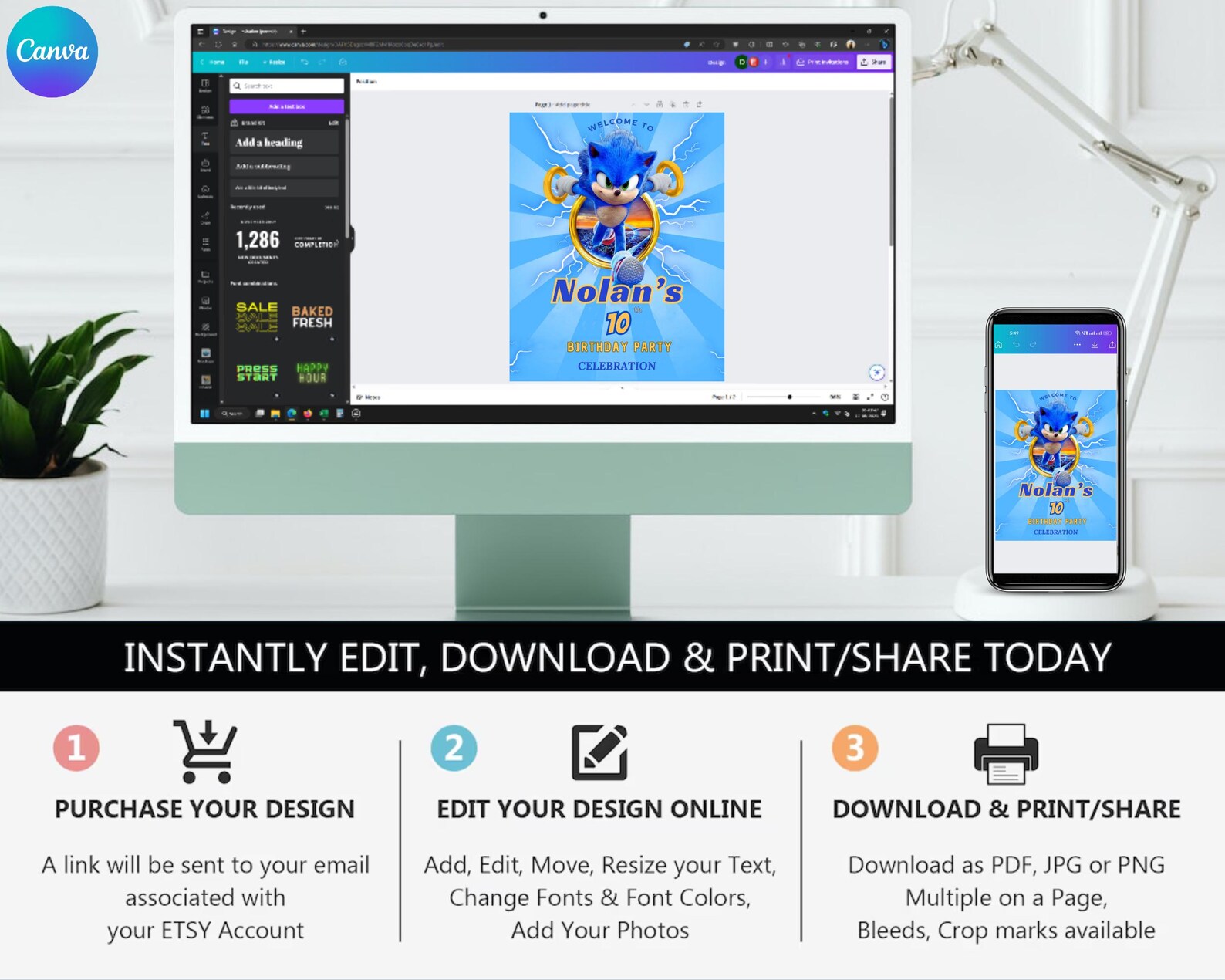 Sonic Welcome Birthday Card Instant Download Sonic the Hedgehog Welcome ...