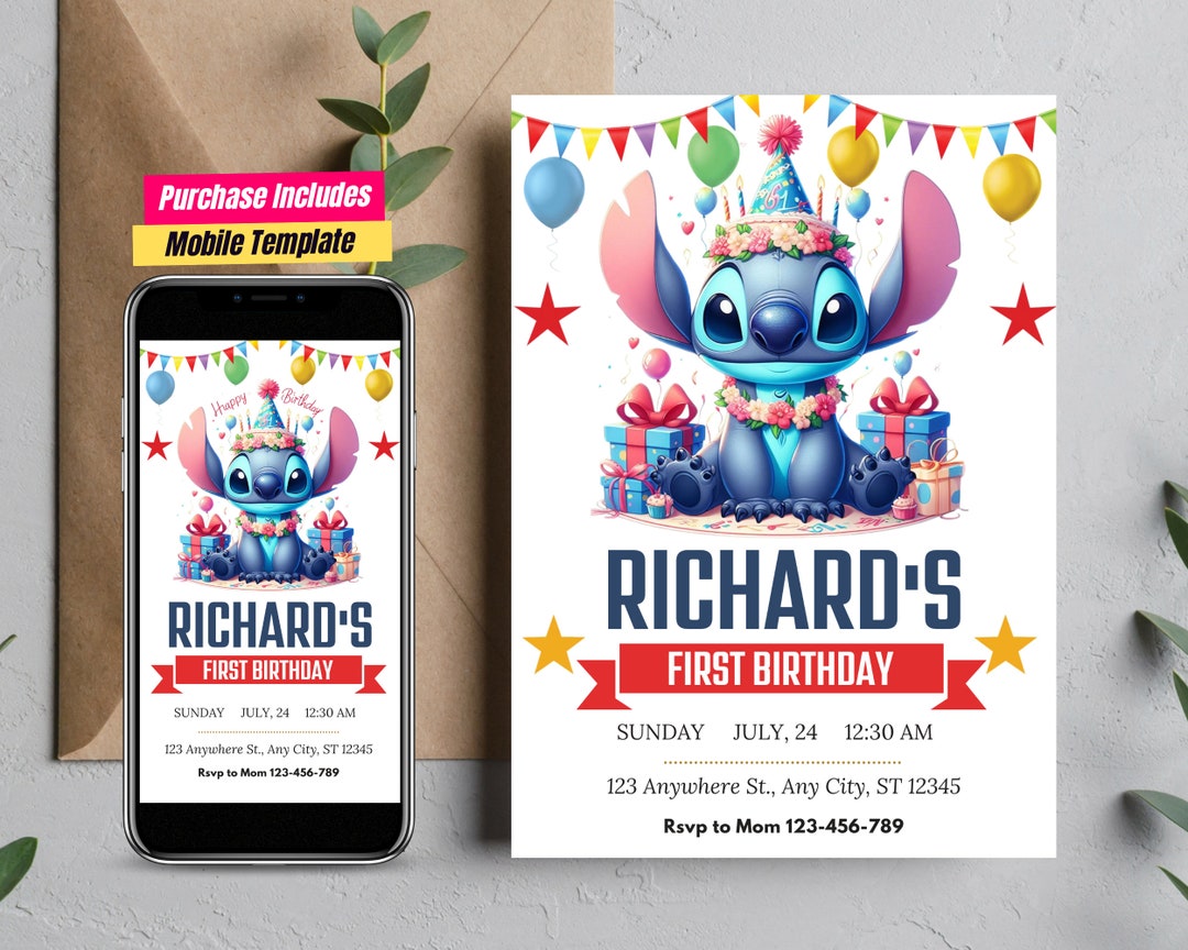 Stitch Birthday Invitation Lilo & Stitch Themed Invite for Kids Party ...