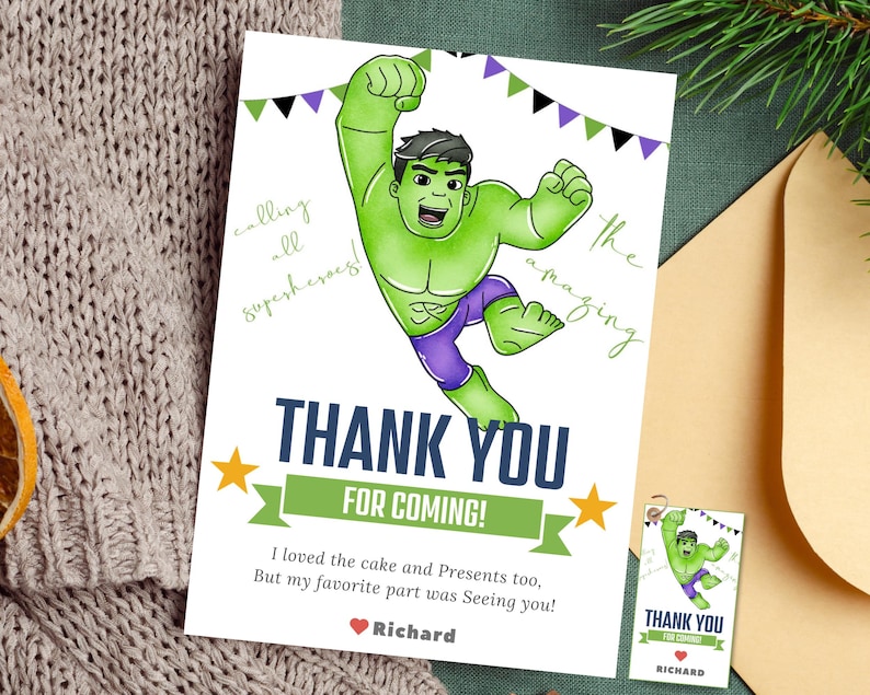 The Incredible Hulk Thank You Cards Superhero Gratitude Notes for Kids ...