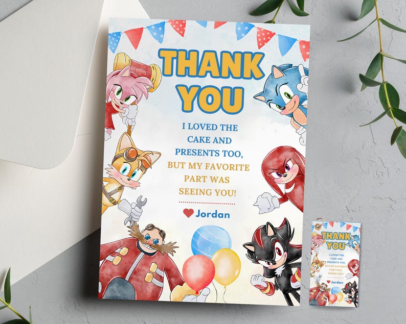 Super Sonic Thank You Card Instant Download Sonic the HEDGEHOG Thank ...