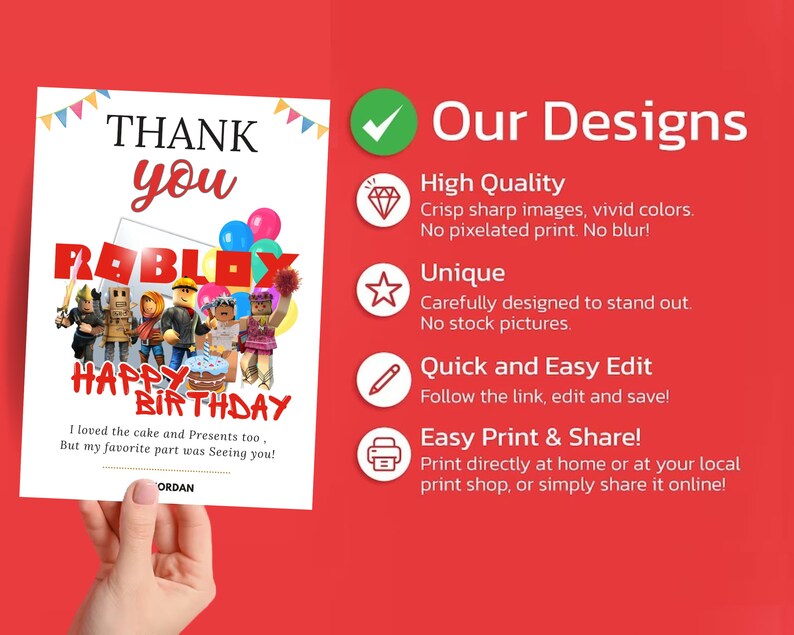 Roblox Birthday Tag Printable Roblox Thank You Tag Template Printed ...