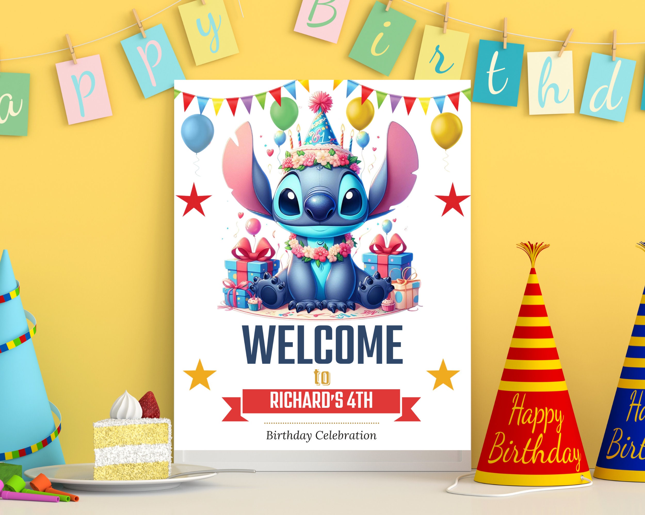 Stitch Welcome Birthday Card Instant Download Canva Template Stitch ...