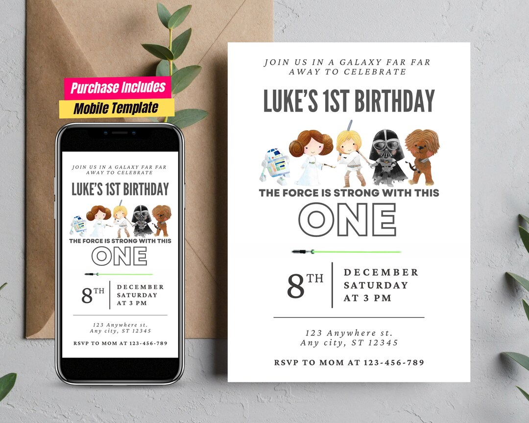 Star Wars Party Invitation the Force is Strong With This One Card Space ...