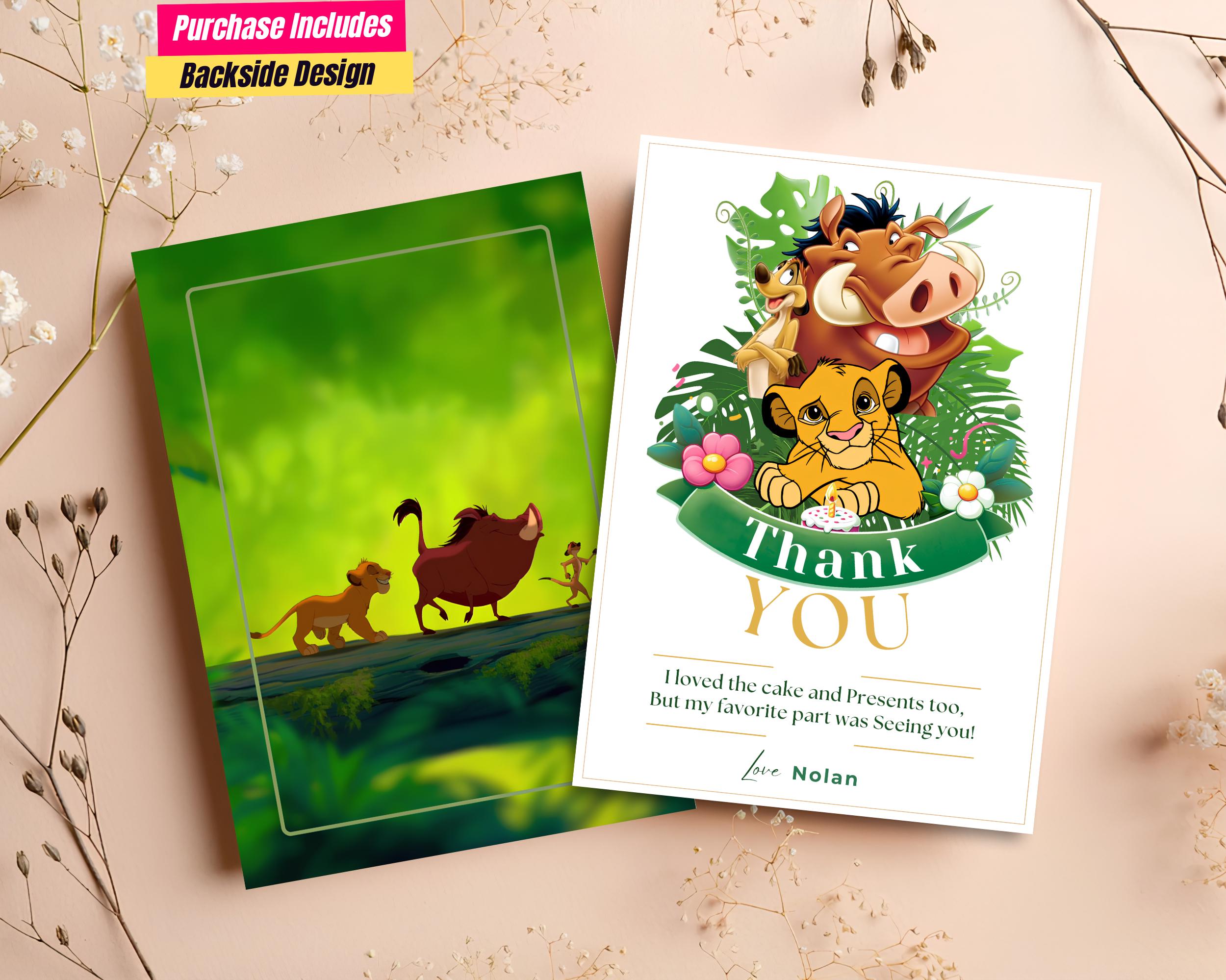Printable Lion King Thank You Card and Tag Lion King Party Thank You ...
