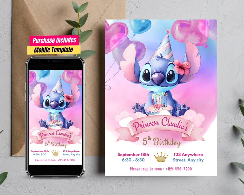 Personalized Stitch Birthday Invite Vibrant Lilo & Stitch Party ...