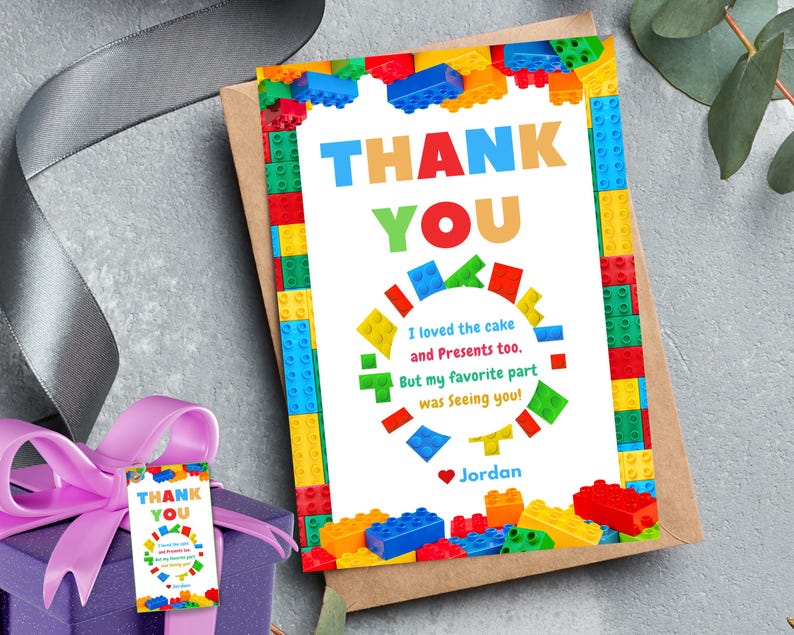 Building Blocks Birthday Thank You Card Builder Blocks Gift Card ...