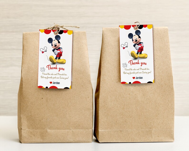 Mickey Mouse Birthday Tag Printable Mickey Thank You Tag Template ...