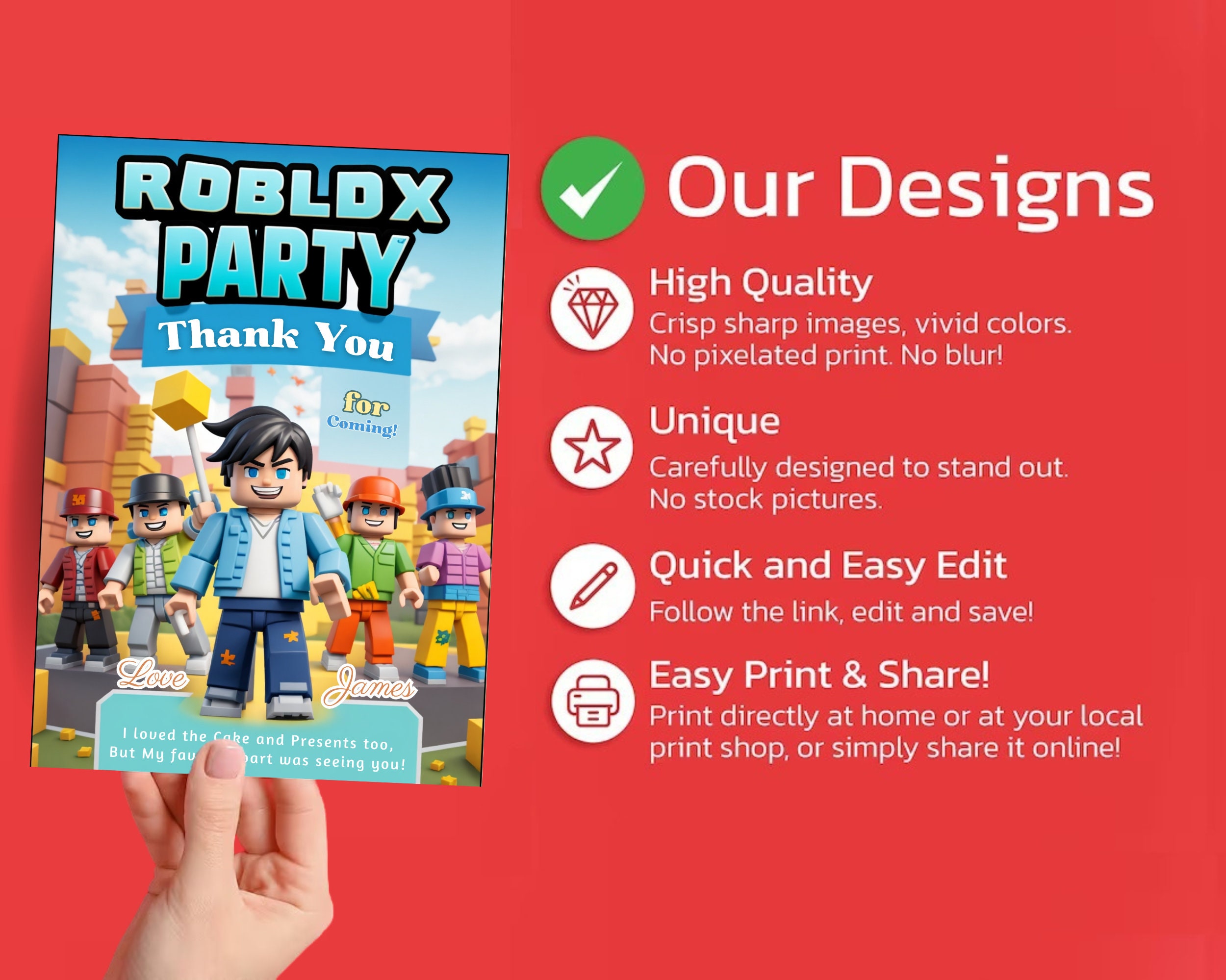 Roblox Birthday Tag Printable Roblox Thank You Tag Template Printed ...