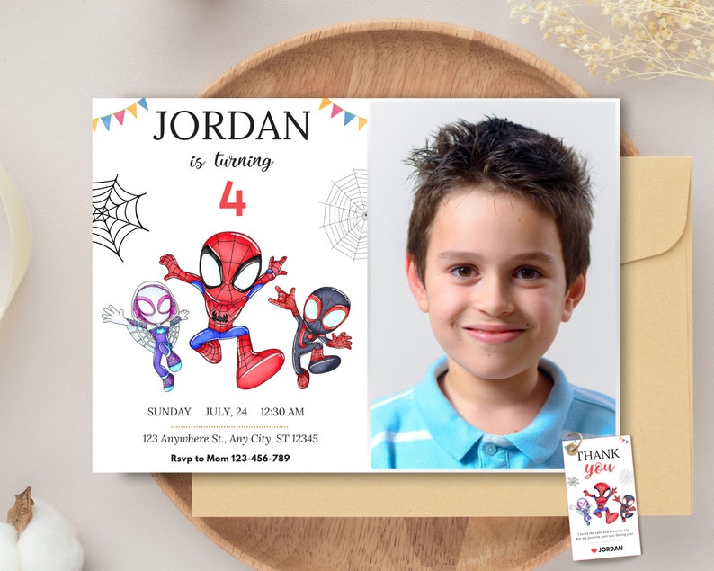 Spidey and His Amazing Friends Photo Invitation Spider Man Birthday ...