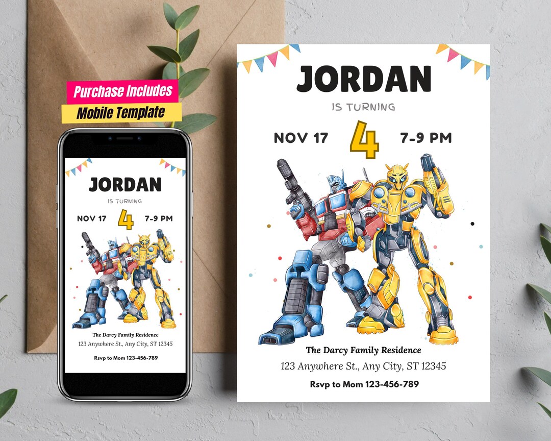 Transformer Invitation Optimus Prime Design Bumblebee Autobot Theme ...