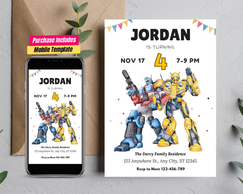 Transformer Invitation Optimus Prime Design Bumblebee Autobot Theme ...
