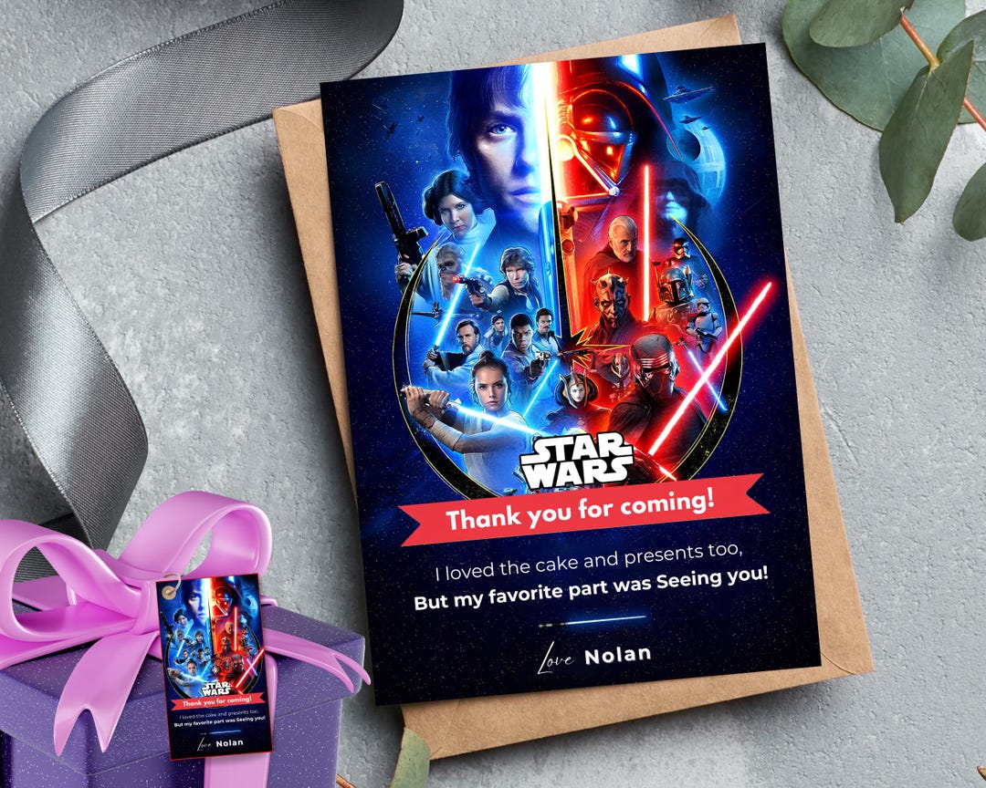 Personalised Star Wars Themed Thank You Notes Jedi Appreciation Cards ...
