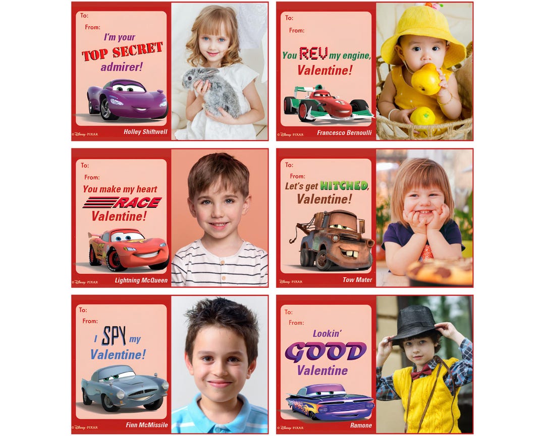 Cars Valentines Day Card With Photo Cars Tags for Valentine Cars Theme ...
