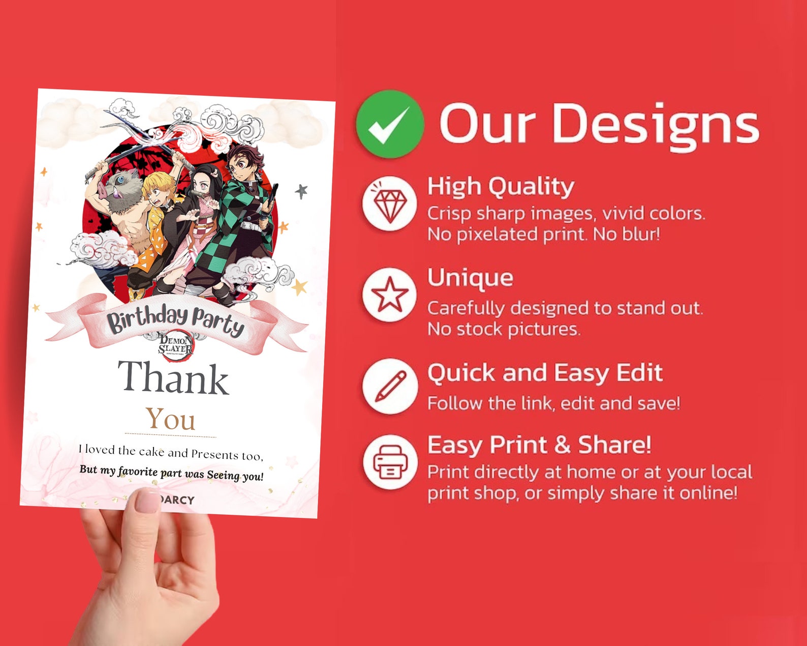 Anime Demon Slayer Thank You Cards Anime Inspired Appreciation Notes ...
