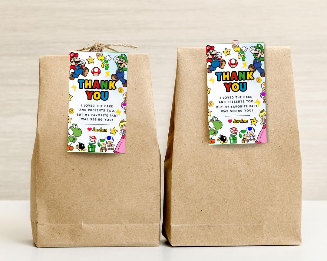 Super Mario Thank You Tag Super Mario Party Favor Tag Mario Birthday ...