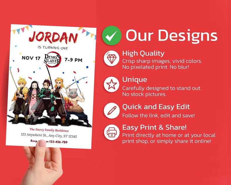 Anime Demon Slayer Birthday Invitation Customizable Anime Party Invite ...