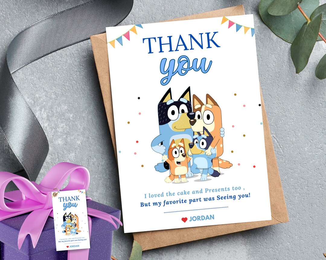 Blue Dog Thank You Cards Cute Cartoon Appreciation Notes Blue Inspired ...