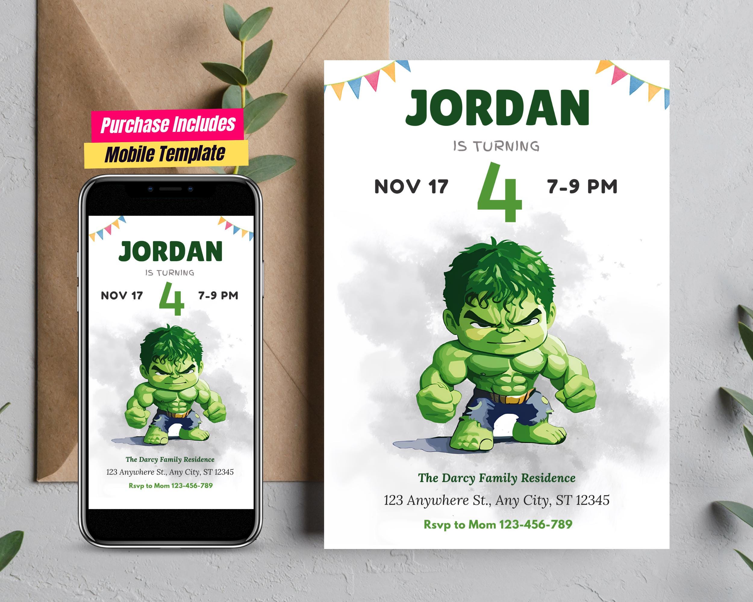 The Hulk Birthday Invitation the Incredible Hulk Invitation Avengers ...