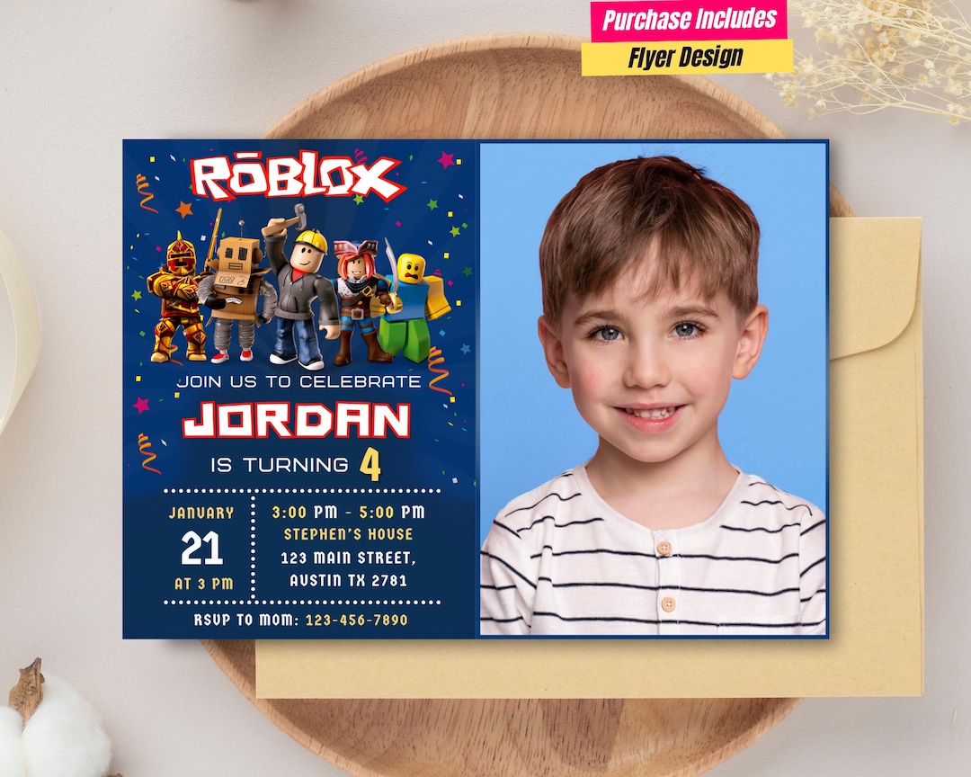 Roblox Party Invite Roblox Birthday Photo Invitation Roblox Invitation ...