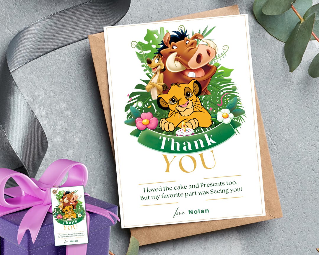 Printable Lion King Thank You Card and Tag Lion King Party Thank You ...