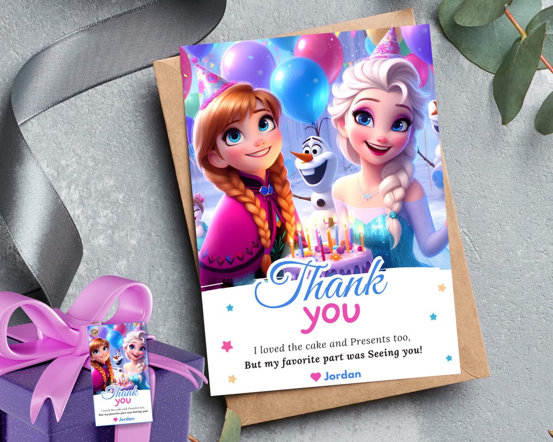 Frozen Thank You Card Princess Elsa Frozen Girl Gift Evite Frozen ...