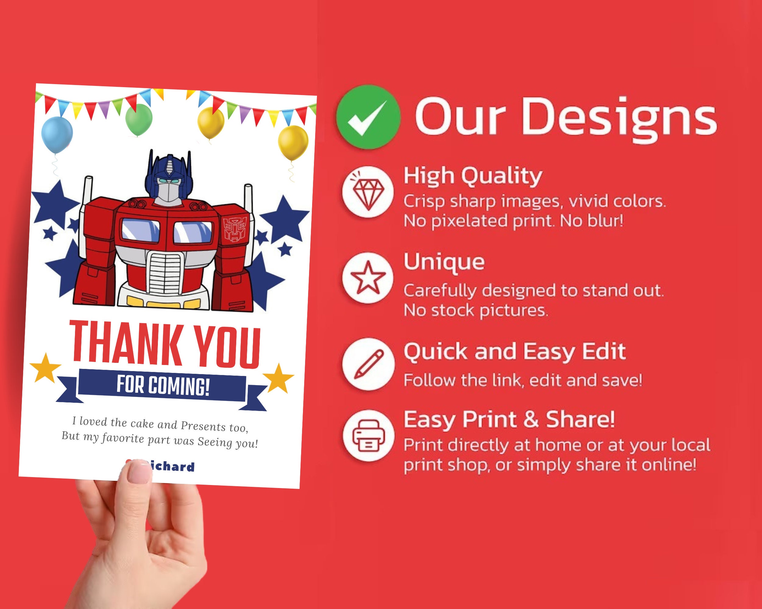 Transformers Optimus Prime Thank You Cards Printable Transformers ...