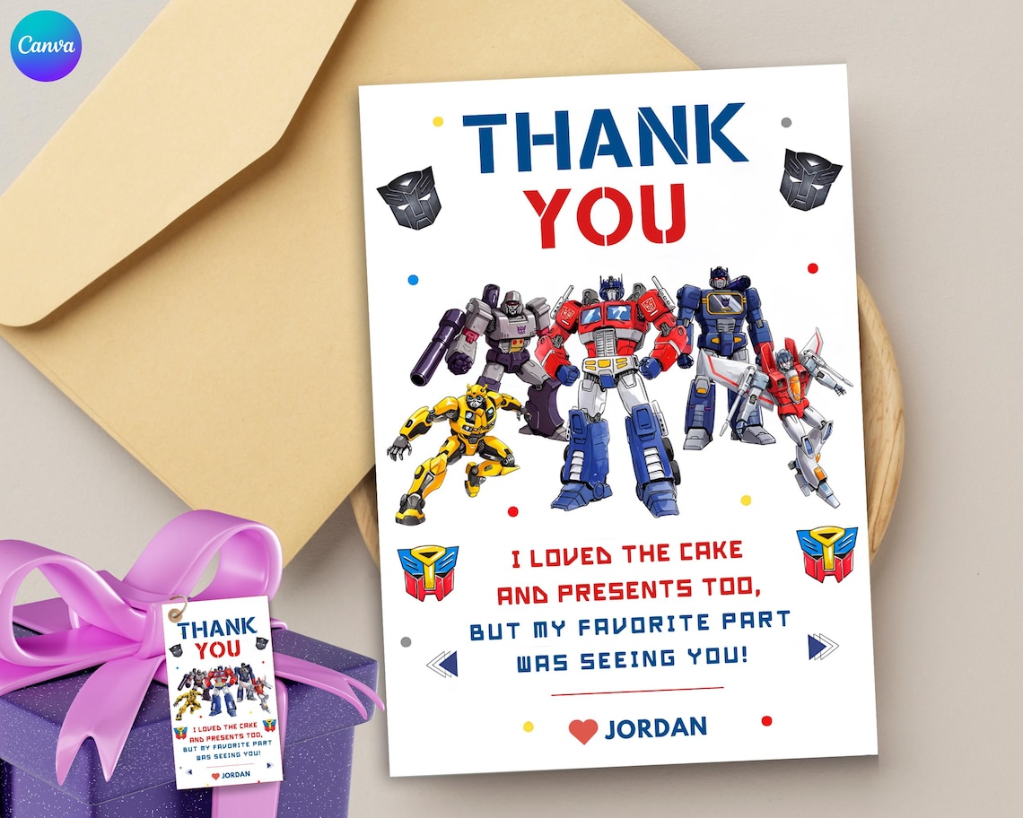 Transformers Optimus Prime Thank You Cards Printable Transformers ...