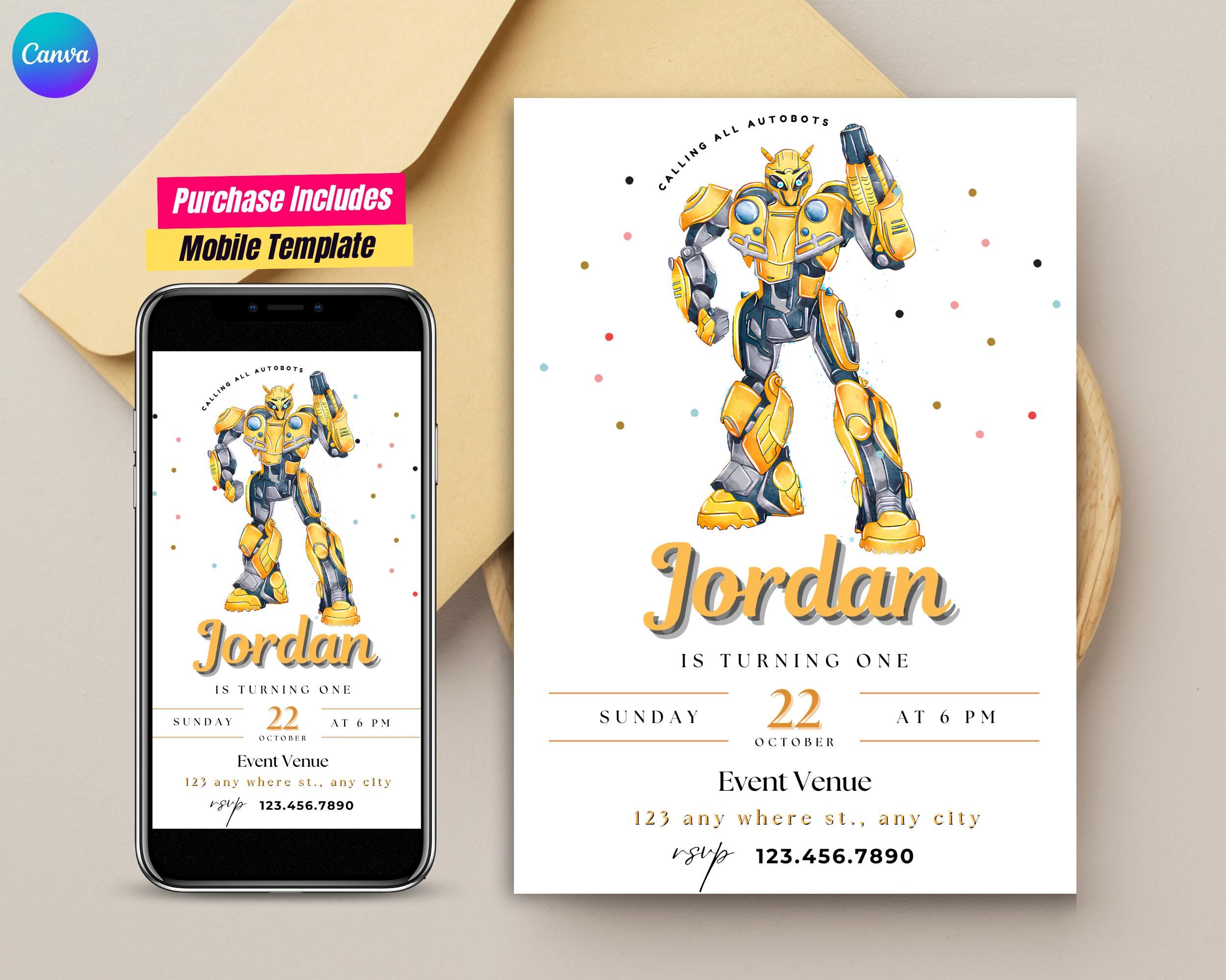 Transformers Invitation Transformer Bumblebee Birthday Invite Autobot ...