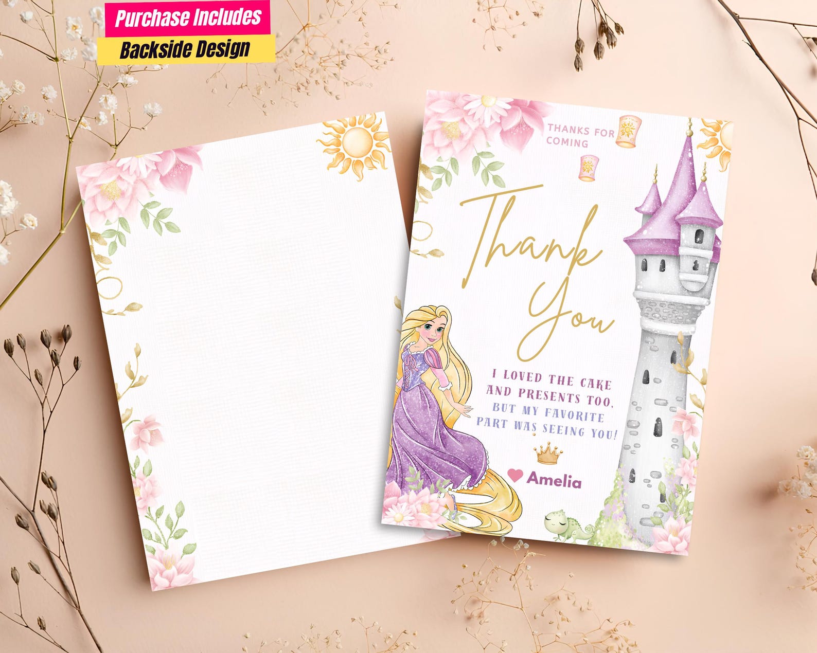 Rapunzel Birthday Thank You Card Tangled Rapunzel Party Favor Editable ...