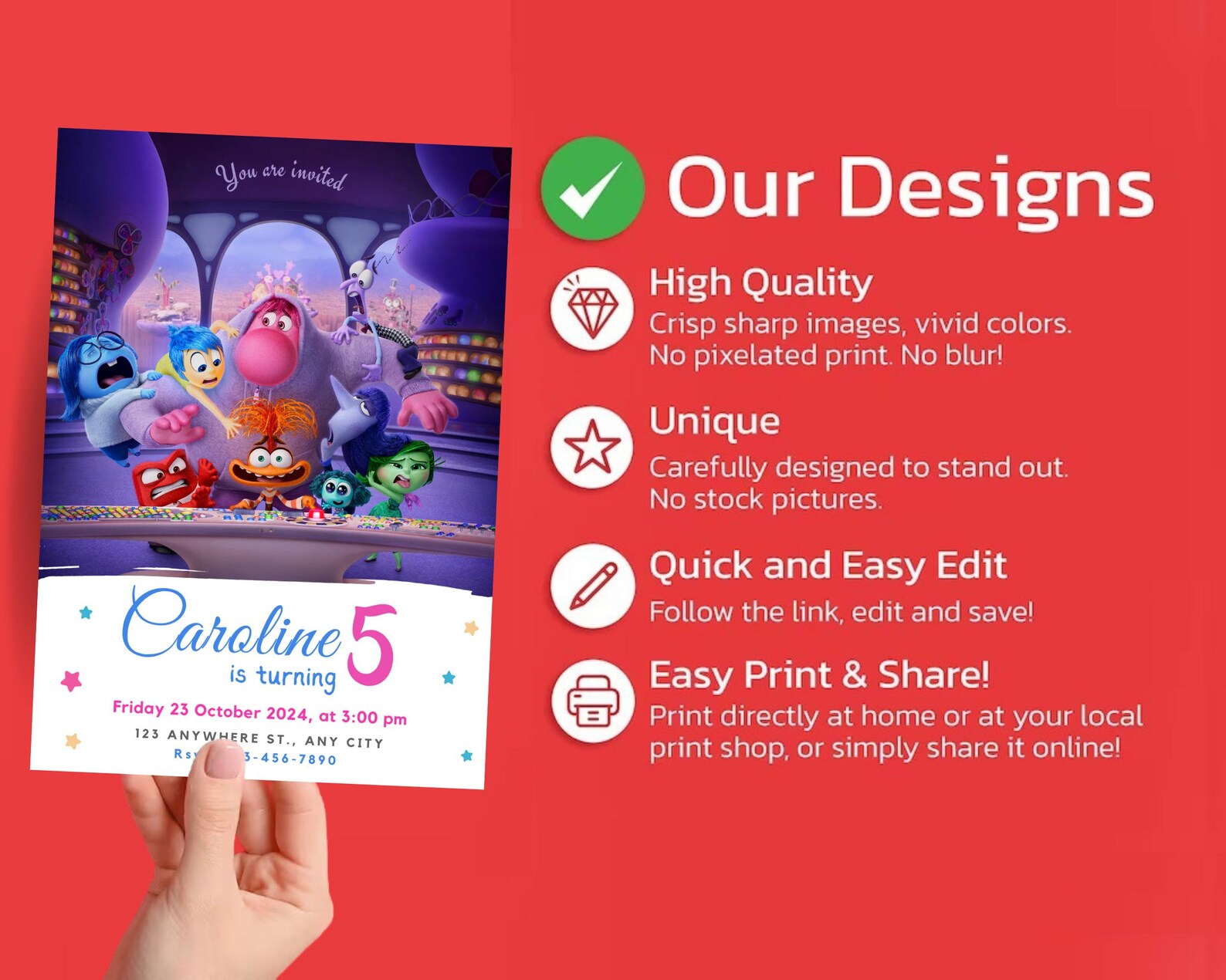 Editable Inside Out 2 Invitation Inside Out 2 Birthday Invitation ...